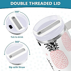 ODAWA Stainless Steel Vacuum Insulated Tumbler 40oz with Lid and Straw, Pineapples Dots White Travel Insulated Tumblers
