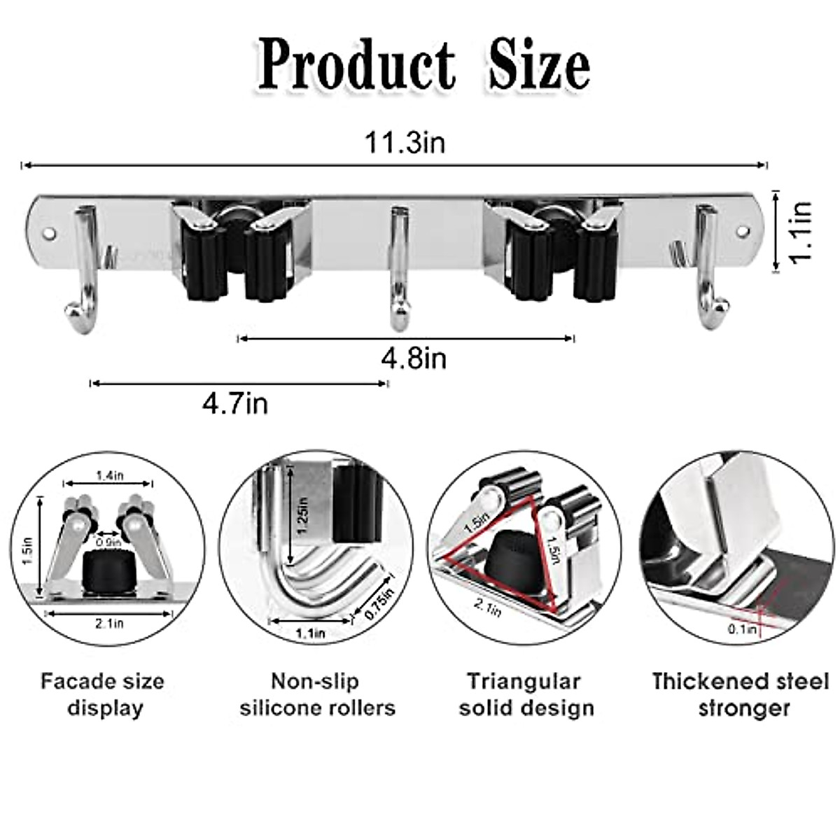 2 Racks and 3 Hooks & Black 5 Racks and 4 Hooks Broom and Mop Holder Wall Mounted Garage Organizer Storage Tool Racks Stainless Steel Heavy Duty Hooks Self Adhesive Solid Non-slip Wall Hangers