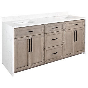 Kitchen Bath Collection Palisade 72-inch Double Bathroom Vanity (Engineered Marble/Gray Oak): Includes Gray Oak Cabinet with Engineered Marble Waterfall Countertop and White Ceramic Sinks
