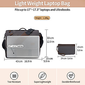 Nerlion Messenger Bag for Men 17-17.3 Inch Laptop Bag Canvas Water-resistant Computer Bag Shoulder Bag Work Briefcase Bookbag for College (Gray)