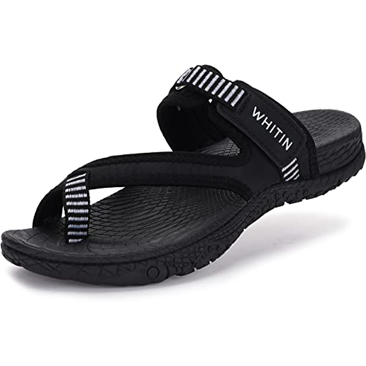 WHITIN Women's Walking Sandals with Arch Support Athletic Flip Flops Slide Size 9 Indoor Fashion Footwear Soft Climbing Cushion Ladies Beach Sandles Black 39