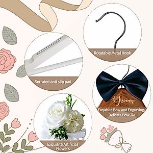 LAIAMER 2 Pack Bride Hanger Groom Hanger, Bridal Hanger Wedding Hanger with Bow Tie & Artificial Flower for Wedding Dress Wedding Gift Wedding Party Shower Gift
