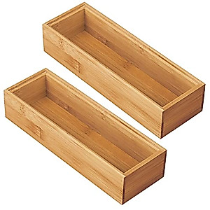 mDesign Wooden Bamboo Kitchen Drawer Organizer Box Tray, Stackable Storage for Drawers, Cabinets, Shelves, Pantry, or Counter, Hold Utensils and Appliances, Echo Collection, 2 Pack, Natural Wood