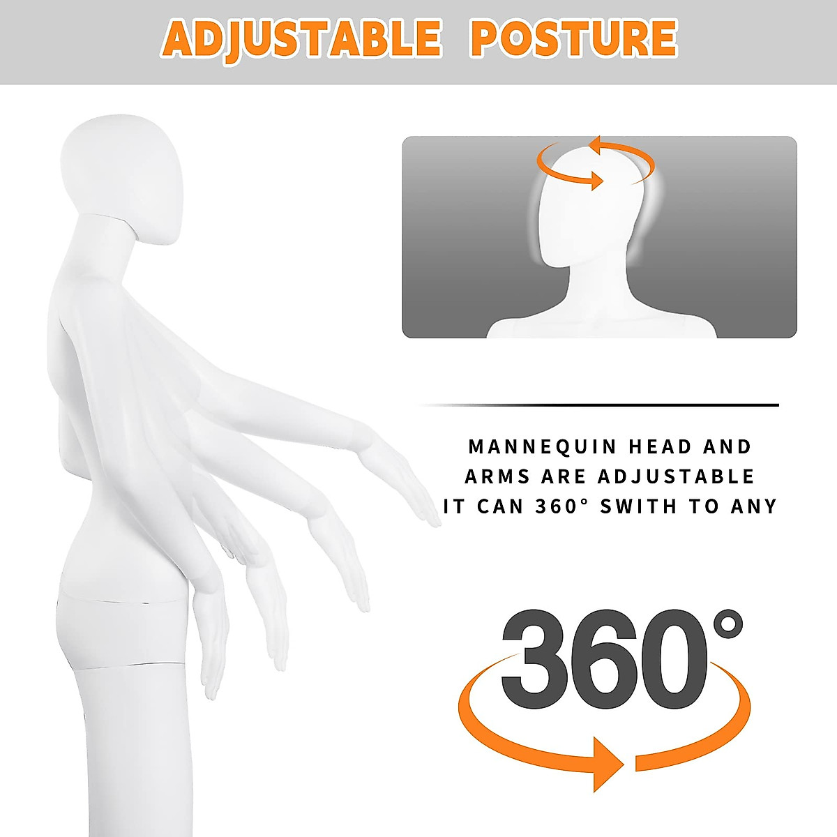 Female Mannequin Full Body Mannequin Torso Dress Form Sewing Dress Model 70 Inches Adjustable Dress Mannequin Clothing Form Plastic Detachable Mannequin Stand Realistic Display Mannequin (White)