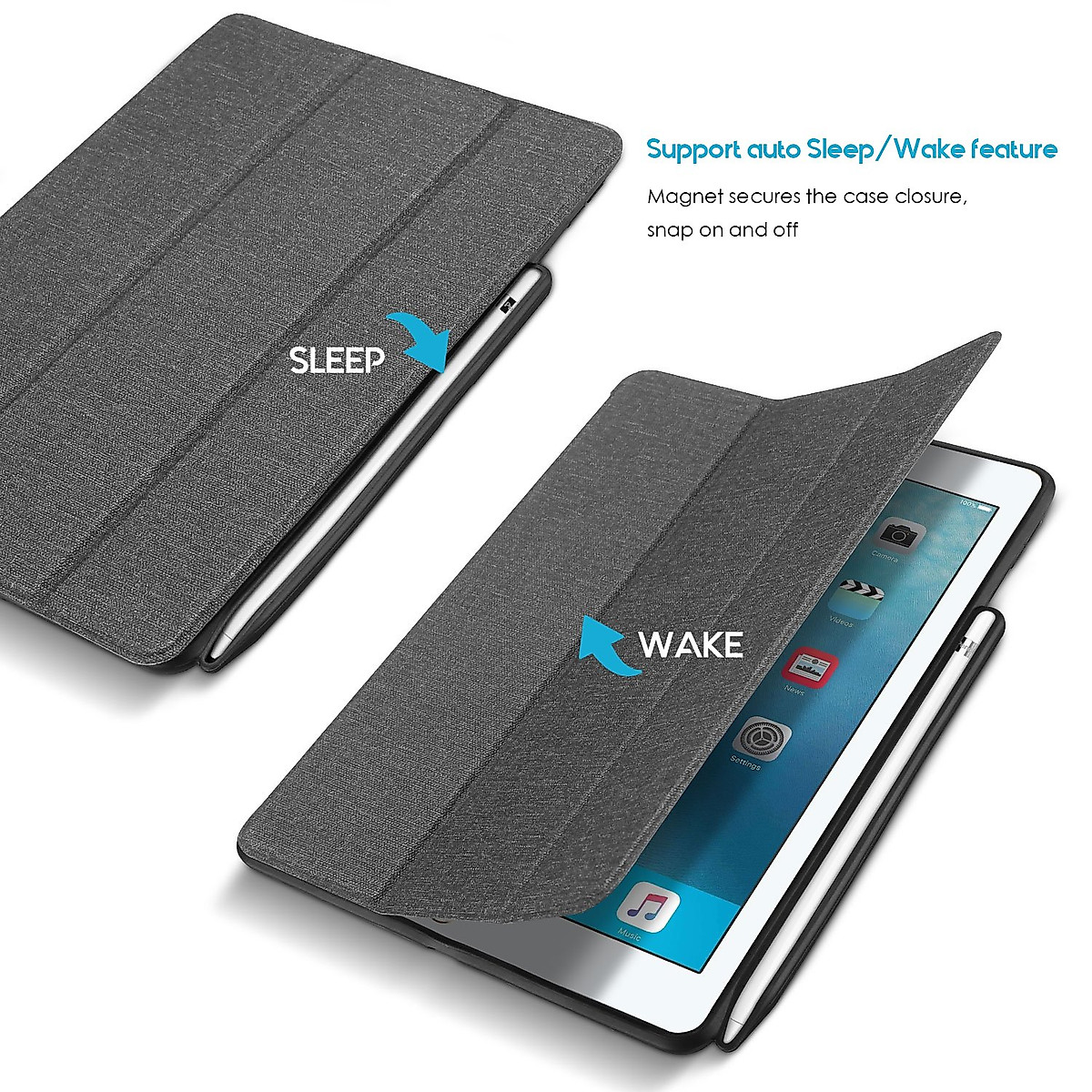 ProCase Smart Case for iPad Air 3rd 10.5" 2019/ iPad Pro 10.5, Slim Folio Stand Cover for iPad Air 10.5 2019/ iPad Pro 10.5 with Pencil Holder -Grey