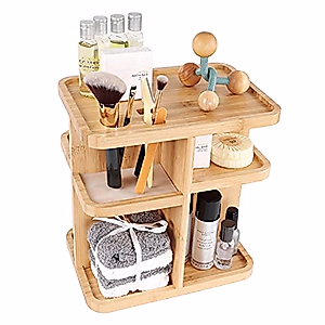 7Penn Bathroom Cosmetic Organizer Countertop Rotating Makeup Display - 11in Bamboo Bathroom Tower Shelf 2 Tier Organizer