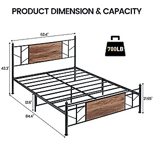 GAOMON 12.6 Inch Queen Size Bed Frame, Metal Platform Bed Frame with Wooden Headboard and Footboard, Mattress Foundation, No Box Spring Needed, No Box Spring Needed, Noise Free (Queen)
