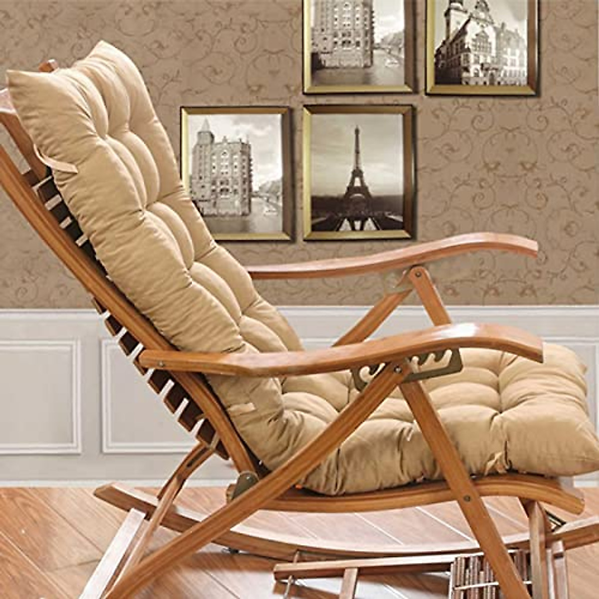 Lee My Rocking Chair Cushion, Solid Color High Back Patio Chair Cushion, Replacement Cushion, Indoor Non-Slip Seat with Ties, Bedroom Balcony Garden Recliner Cushion