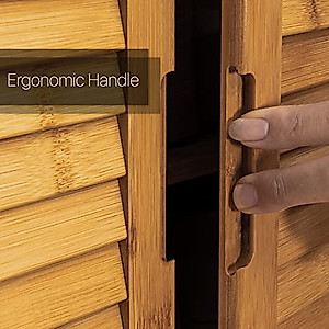 MoNiBloom 2 Tier Shoe Cabinet, Bamboo Free Standing Shoe Shelf Organizer Storage with Shutter Doors for 6-10 Pairs Home Entryway Hallway Bedroom, Natural