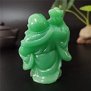 Seyee-bro Glowing Money Maitreya Laughing Buddha Statue Sculpture Garden Home Decoration Man-Made Jade Stone Ornaments Buddha Figurines