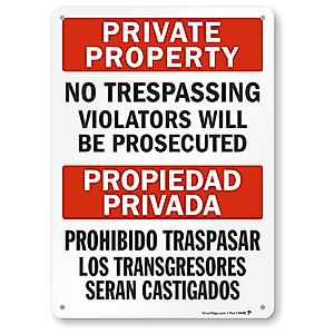 SmartSign 12" x 10" 'Private Property No Trespassing, Violators Will Be Prosecuted' LawnBoss Yard Sign with 3 ft Stake, 40 mil Laminated Aluminum, Red/Black/White, Set of 1, USA-Made