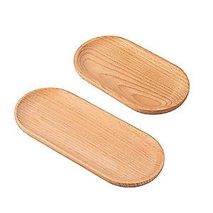 Eiyye Mini Serving Tray Small Wooden Plate Oval Wood Tray, Set of 2 Wooden Snack Tray Dessert Tableware Decorative Tray for Jewellery Key Coin