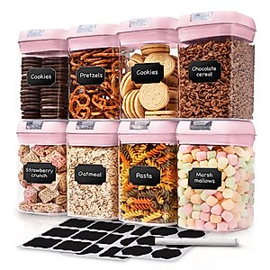 Cheer Collection Airtight Food Storage Containers, Kitchen Storage Containers for Pantry, Set of 8 Food Containers with Lids Airtight, Pantry Storage Containers & Organizers with Lids, Pink