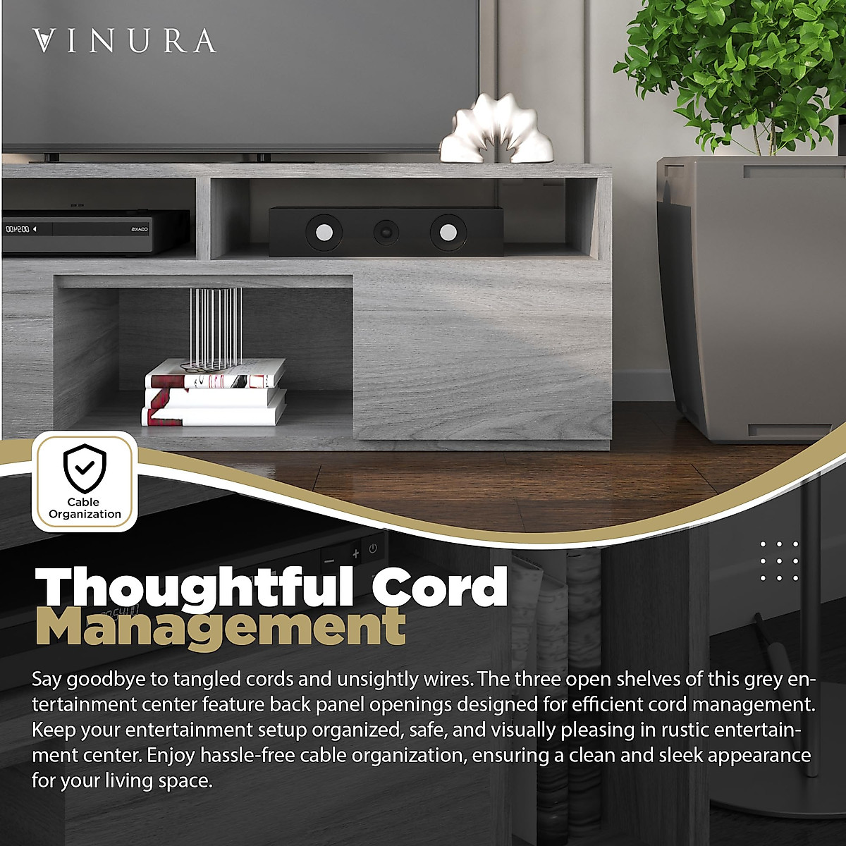 TV Stands for Living Room - 53” Gray Entertainment Center with Storage Shelves & Cabinets - Multipurpose TV Stand with Storage - Gray TV Stands for Living Room for Game Console