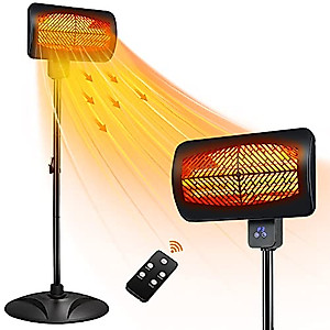 KEY TEK Outdoor patio Heater 1500w Garage Heater With Timer, 3 Modes Fast Heating , Height & Angle Adjustable ,Tip-Over & Overheat Protection, Wall-Mounted/Standing