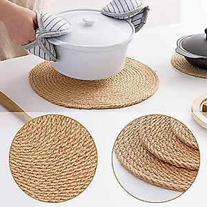 Amidaky Round Woven Placemats Set of 4 Braided Placemats Washable Natural Jute Round Table Mats 14 inches Brown