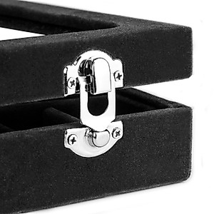 Basuwell Earring Storage 7 Slots Velvet Jewelry Tray for Drawers Glass Clear Lid Showcase Display Ring Organizer Earring Ring Trays Holder Cufflink Showcase-Black