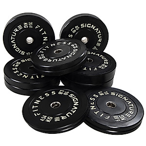 Signature Fitness 2" Olympic Bumper Plate Weight Plates with Steel Hub, 160LB Set (2X 10/25/45LB), Black
