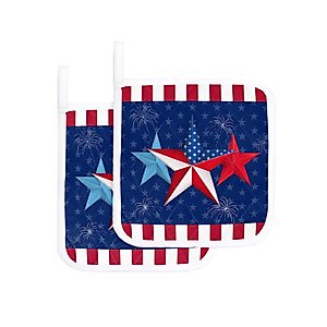 Pot Holders Set of 2,Pentagram US Flag Fourth of July Potholder for Kitchen Heat-Proof Hot Pads,Stars and Stripes Fireworks Hot Mats Potholders for Cooking Baking BBQ