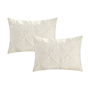 Chic Home 10 Piece Hannah Pinch Pleated, Ruffled and Pleated Complete Queen Bed in a Bag Comforter Set Beige with Sheet Set