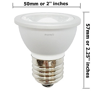 Anyray 2-LED 5W Light Bulbs HR16 120V E27 MR-16 JDR C Hood Lamp Short Neck E26 6000K (Cool White)
