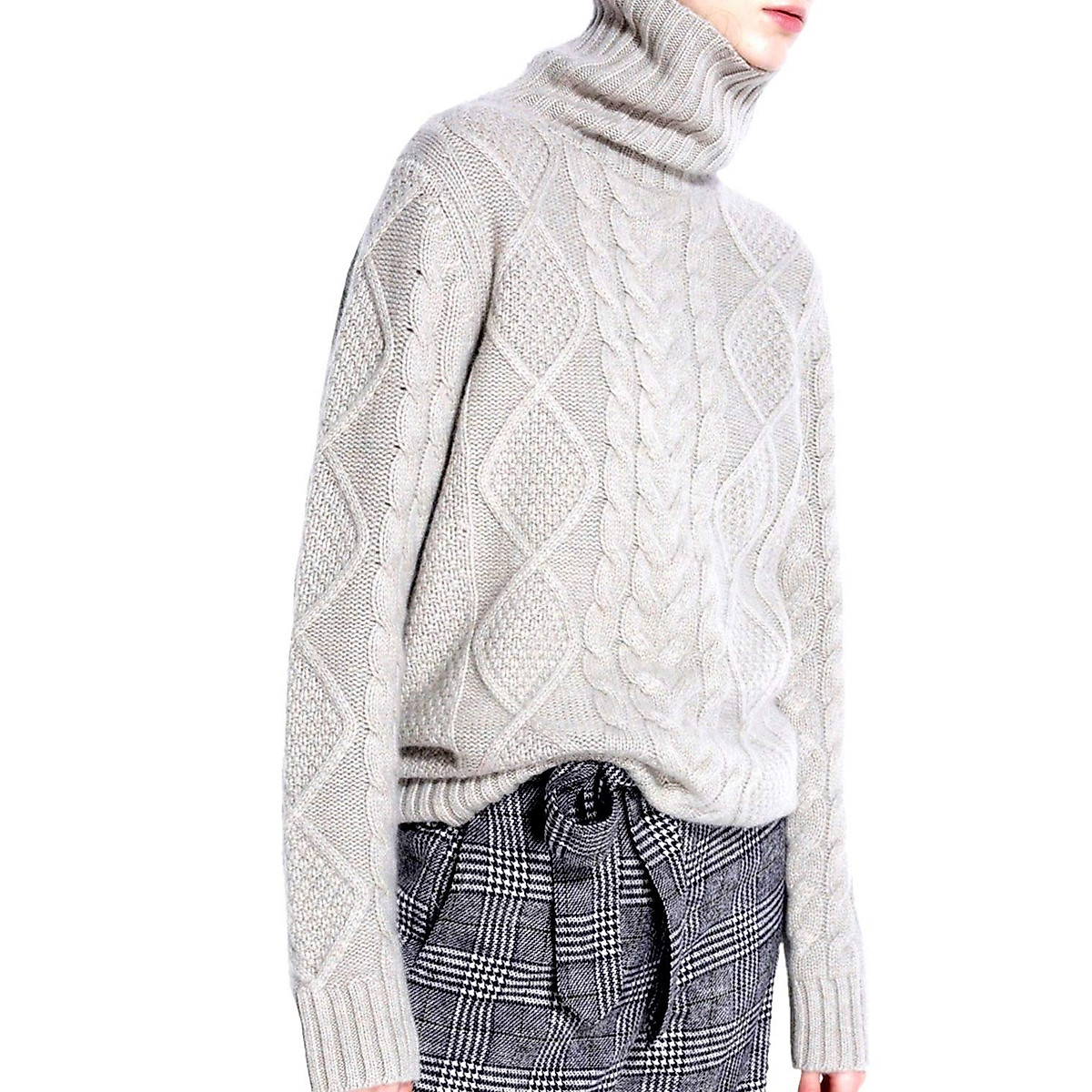 Ailaile Wool Sweaters Women's Turtleneck Pullover Female Loose Long Sleeve Tops Winter Thick Knitted Jumper Beige