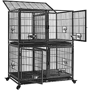 Yaheetech Stackable Dog Crate with Divider 43'' Rolling Heavy Duty Dog Cage with Open Top/ 2 Removable Trays for Small/Medium Dog, Double Story