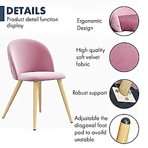 Fangflower Accent Living Room Chairs - Pink Velvet Dining Chairs Set of 2, Vanity Armless Chair for Makeup Room, Bedrooms, Kitchen, Upholstered Side Chairs with Wooden-Like Legs