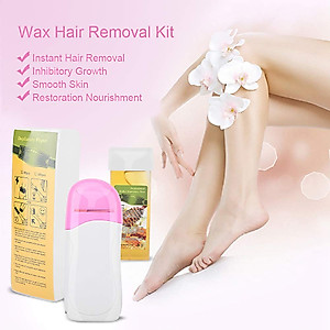 Wax Roller Kit, Roll on Wax Kit, EU PLUG Wax Warmer, Waxing Kit Wax Hair Removal Kit Waxing Roller Depilatory Roll on Wax Heater Roller with 100pcs Wax Paper Hair Removal Set EU Pulg without Adapter