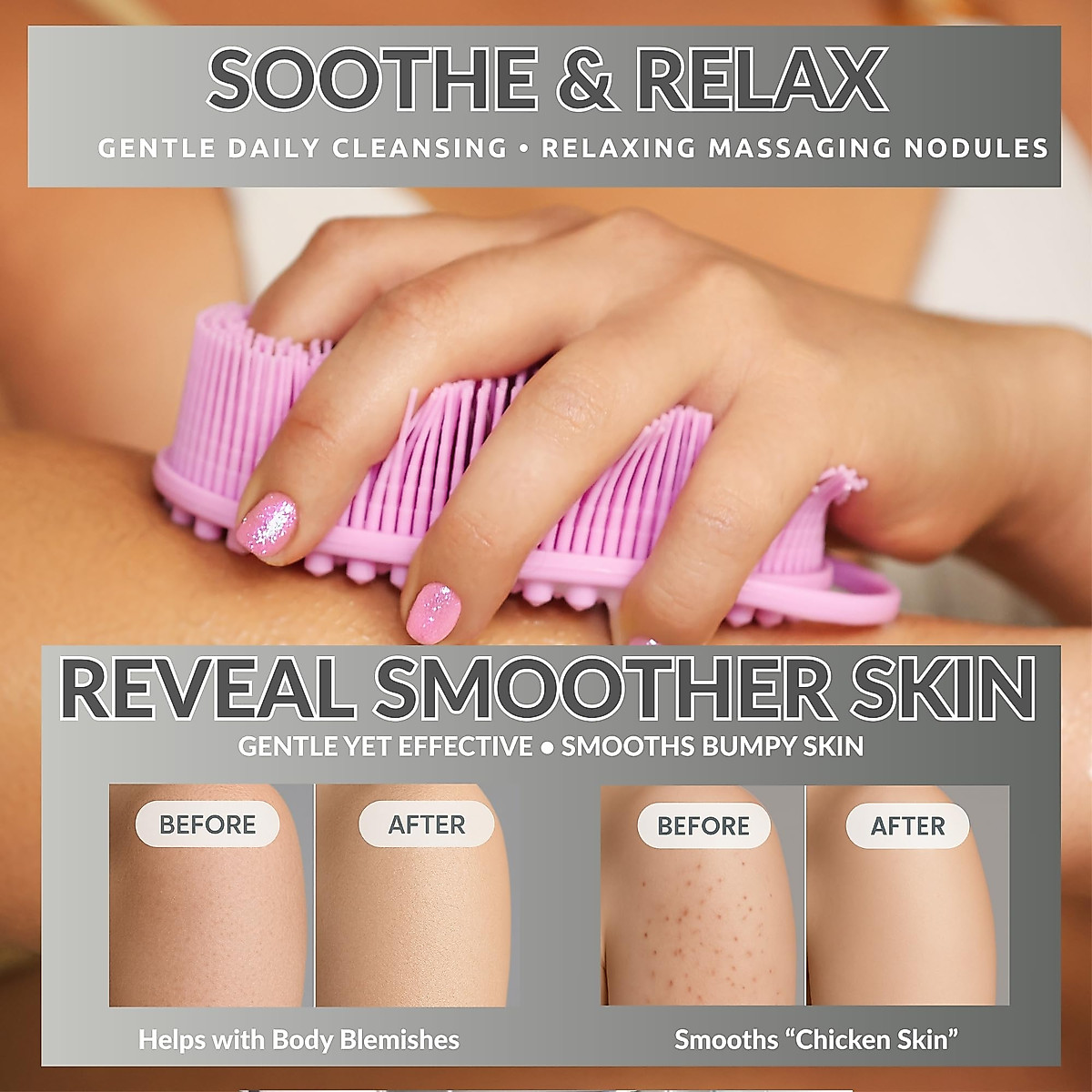 Avilana Exfoliating Silicone Body Scrubber Easy to Clean, Lathers Well, Long Lasting, And More Hygienic Than Traditional Loofah (Lavender)