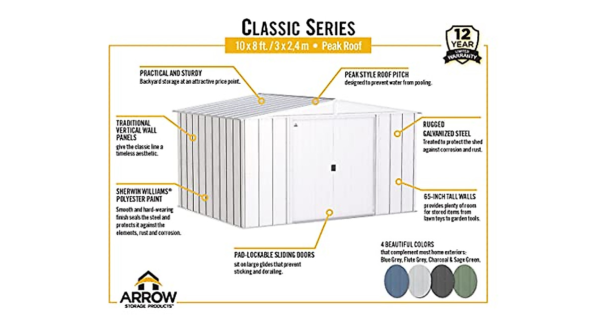 Arrow Shed Classic 10x8 Steel Storage Shed - Durable & Secure