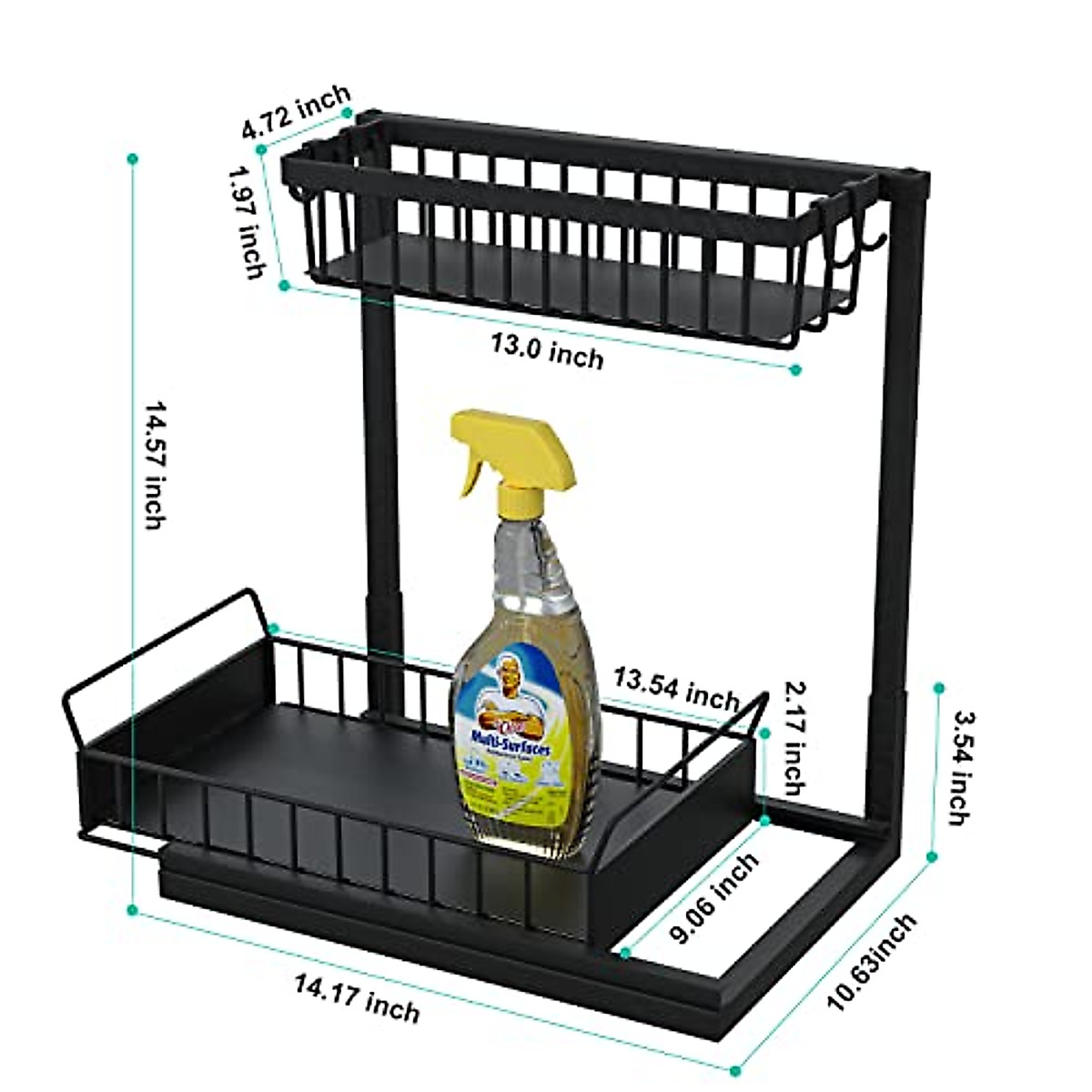 JUJEKWK Bathroom Organizer Under SInk 2 Pack, 2 Tier Under Sink Organizers and Storage, Drawer Organizer, L Shaped Cabinet organizer (Steel)
