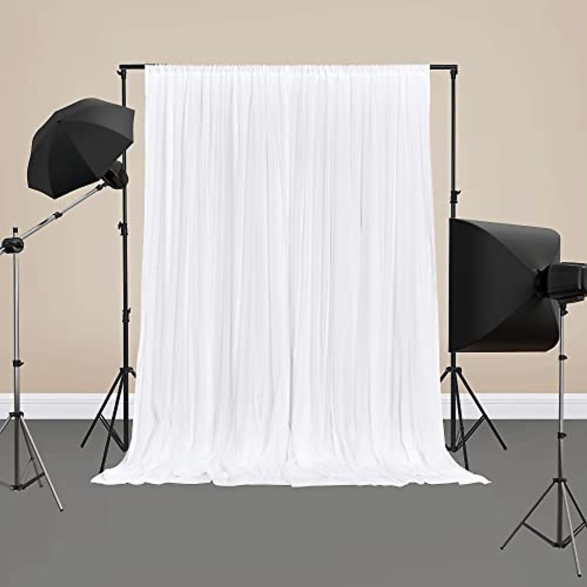 RYB HOME White Wedding Backdrops, Double Layer Backdrop Curtains with Tulle Overlay, Party Backdrop Drapes for Ceremony Family Gatherings Photography, W5 ft x L8ft, 2 Panels