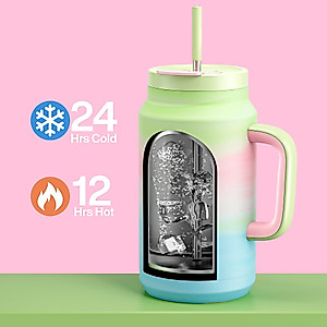 ENCOOL 50 oz Tumbler with Handle and Straw, 100% Leak-Proof Insulated Cup Large Water Bottle with 2-in-1 Lid, Reusable Stainless Steel Travel Mug Water Jug, Non-slip Base, BPA-Free （Fairy）