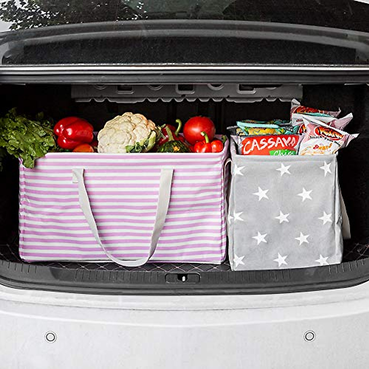 LLARUG 46L Large Canvas Collapsible Utility Tote Bag,Oversized Beach Bag,Reusable Grocery Shopping Bag,Carry Bag,Laundry Basket (Gray White,1PC)