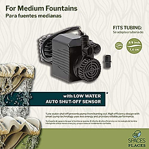 Spaces Places M290AS 290 GPH Auto Shut Pump for Indoor/Outdoor Waterfalls, Gardens, Koi Ponds, and Other Water Features, Black