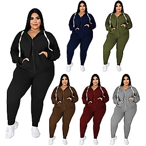Tycorwd Women's Plus Size Two Piece Outfits Sweatsuits Sets Long Sleeve Loungewear Tracksuit Sets Black-3XL
