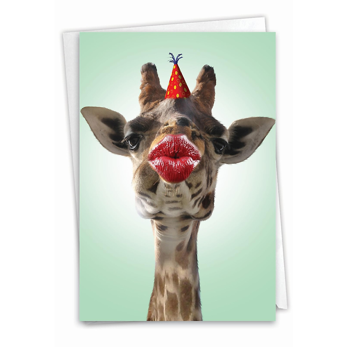 The Best Card Company - 1 Happy Birthday Greeting Card - Adorable Animals, Cute Bday Notecard with Envelope - Wild Kisses Giraffe C9280ABDG
