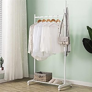 LUKEO 2-in-1 Clothes Coat Rack Rolling Garment Rack with Bottom Shelves-White Versatile Rack Durable Structure