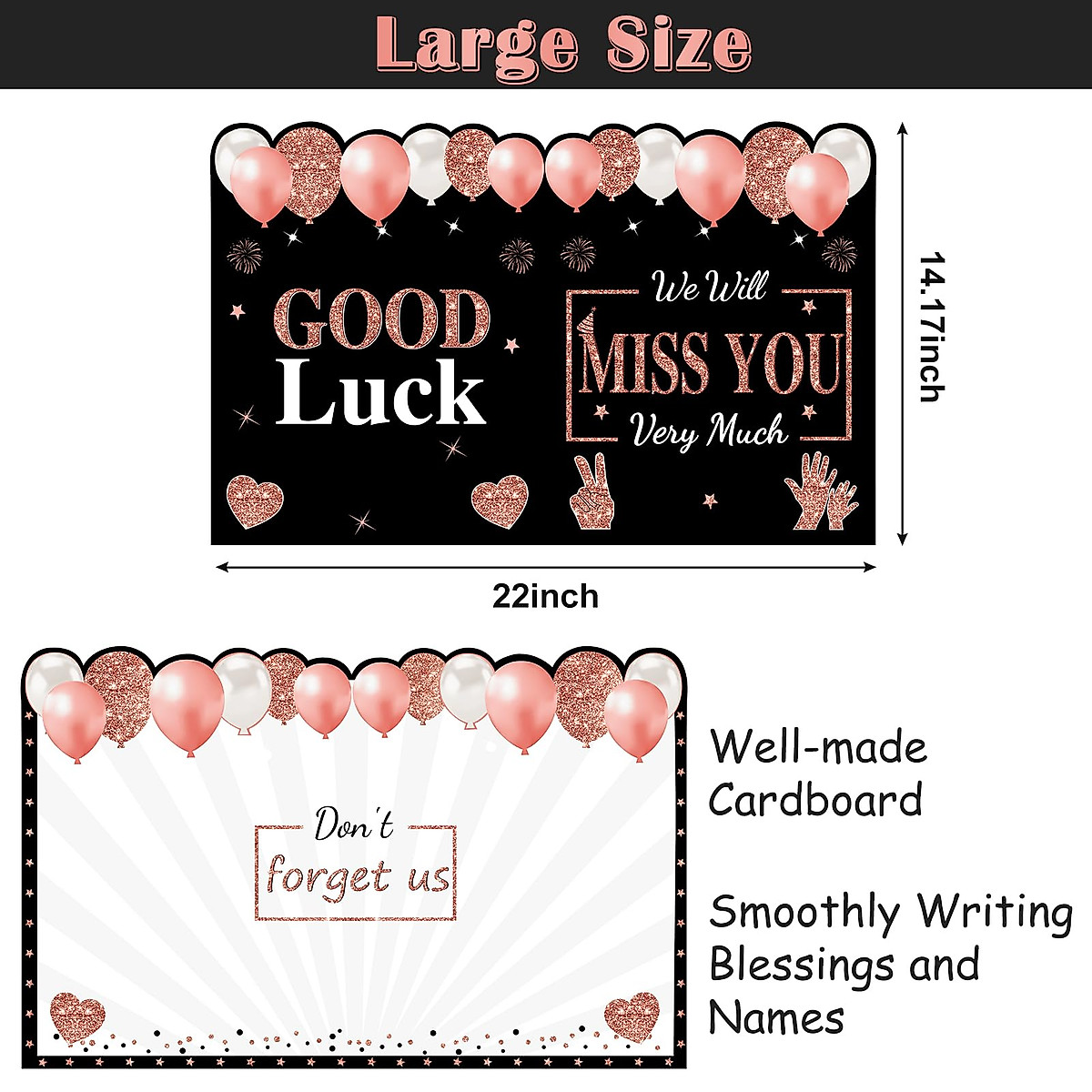 Turypaty Retirement Greeting Card for Coworkers Women, Large Rose Gold Guest Signature Book Gifts, We Will Miss You Good Luck Blessing Greeting Card for Going Away Farewell Decorations Party Supplies.