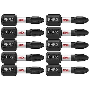BOSCH ITPH2R102 2-Pack 1 In. Phillips #2R Impact Tough Screwdriving Reduced Insert Bits