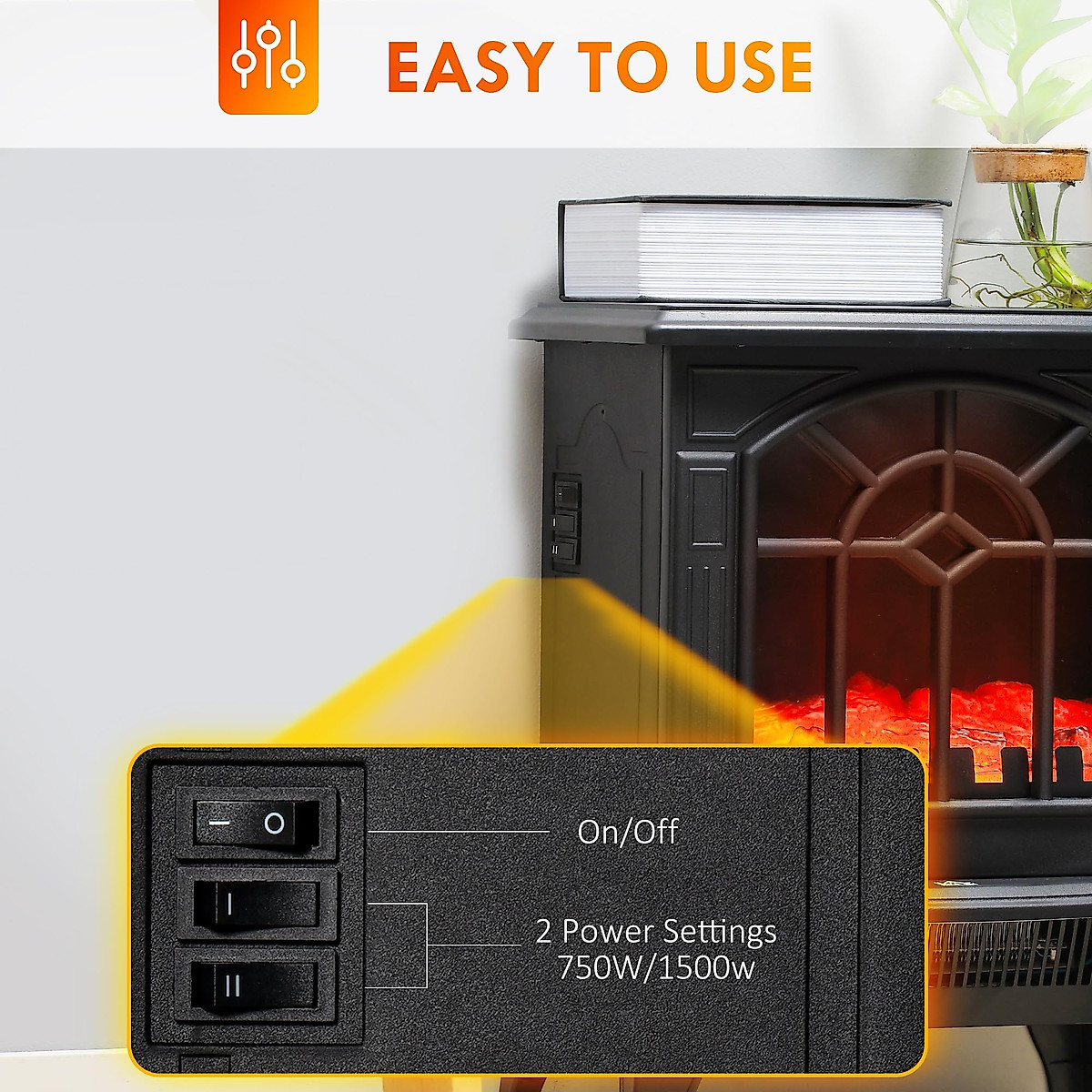 HOMCOM 18" Electric Fireplace Heater, Freestanding Fire Place Stove with Realistic LED Flames and Logs, Overheating Protection, 750W/1500W, Black