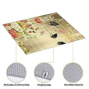 Flowers Butterfly Printed Drying Mat For Kitchen Ultra Absorbent Microfiber Dishes Drainer Mats Non-Slip Silicone Quick Dry Pad - 18 X 16inch