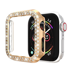 [5-Pack] Protector Case Compatible with Apple Watch Series 3 Series 2 Series 1 38mm Cover, Double Row Bling Crystal Diamonds Protective Cover PC Plated Bumper Frame Accessories (5 Colors, 38mm)