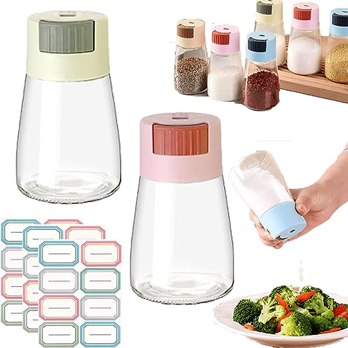 Moisture Proof Salt And Pepper Shakers Precise Quantitative Push Type,Quantitative Seasoning Bottle,Precise Quantitative Push Type (2Pcs-A)