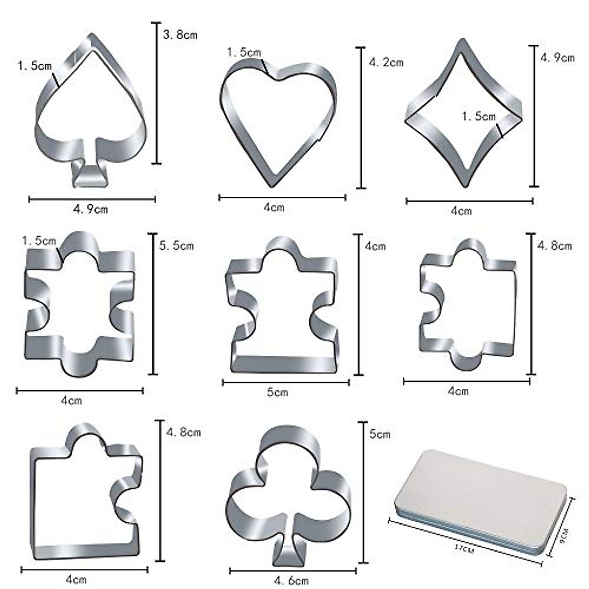 SurgeHai Cookie Cutters Set, 8PCS Poker & Puzzle Shapes Stainless Steel Metal Biscuit Molds Mini Cutters for Kitchen Baking