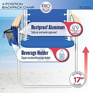 RIO Gear 4-Position Hi-Boy Backpack Beach Chair -Aluminum, Stripe