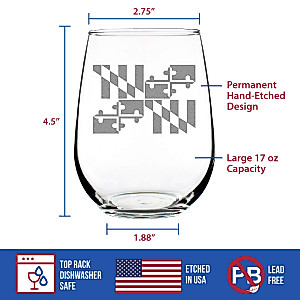 Maryland Flag - Stemless Wine Glass - State Themed Drinking Decor and Gifts for Marylander Women & Men - Large 17 Ounce