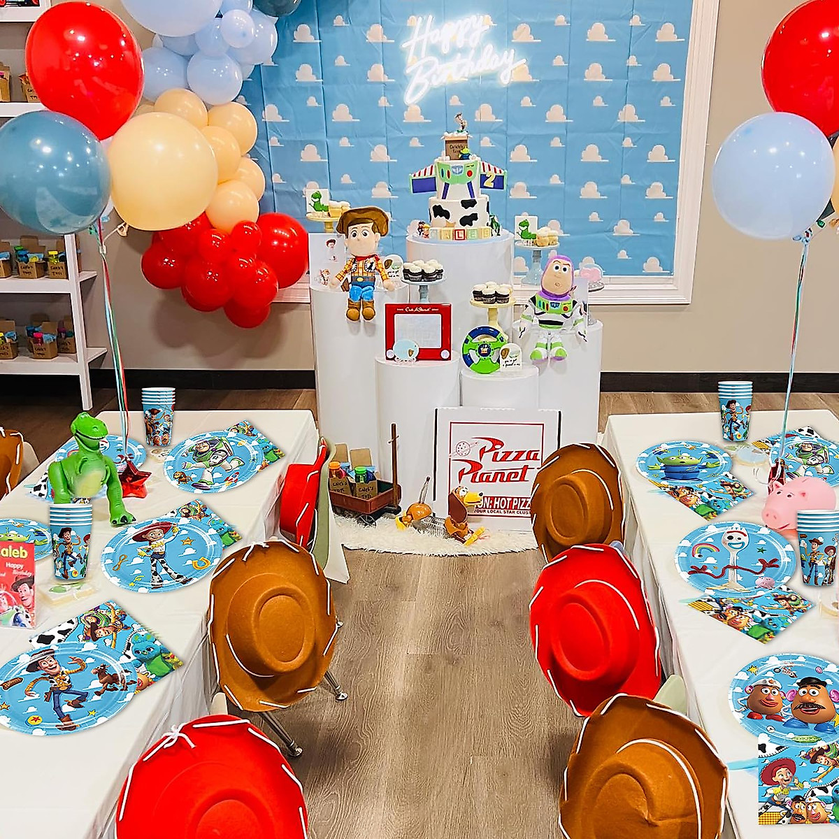 Toy Inspired Story Birthday Party Supplies Toy 120pcs Disposable Story Paper Plates and Napkins for Toy Inspired Story Party Decorations Cups Tablecloth for Boys Girl Birthday Decor, Serve 30