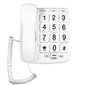 Tyler TBBP-4-WH Telephone for Seniors - Large Button Landline Phone for Elderly with Loud Speaker, Speed Dial, Ringer Volume Control, Wall Mount - Easy to See & Press Numbers - Works in Power Outage
